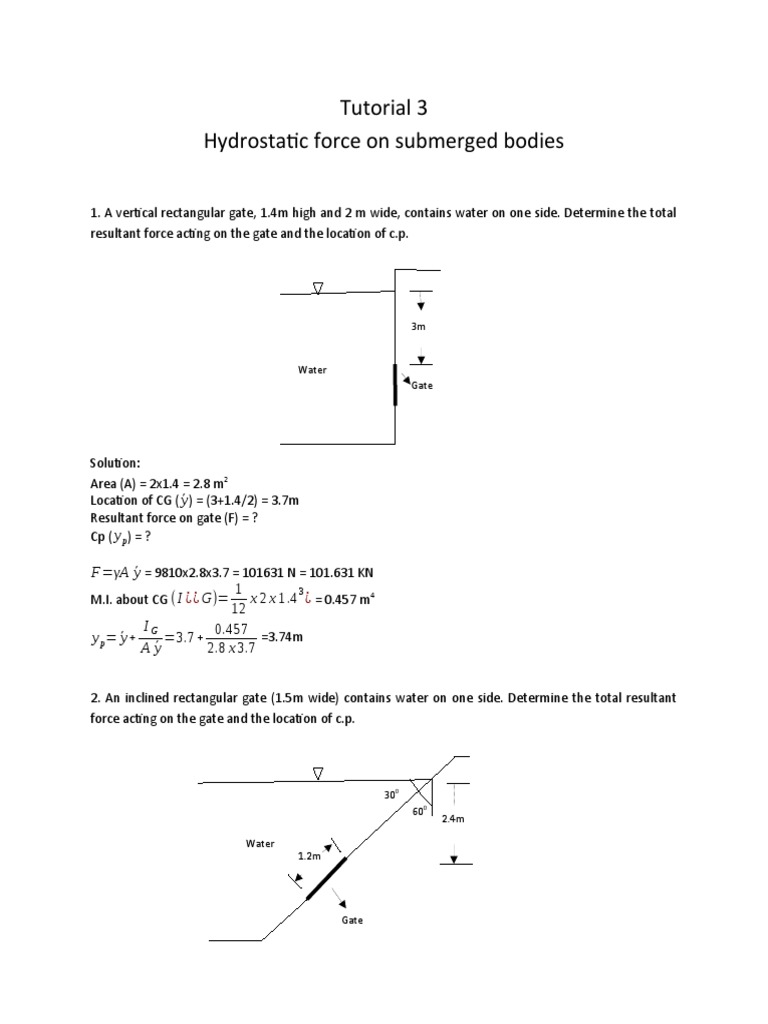 Hydrostatic Force on Submerged Gates | PDF | Pressure | Force