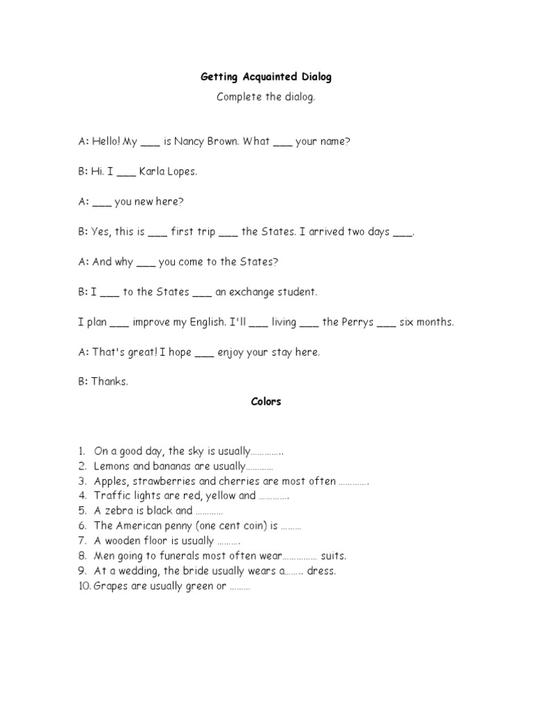 Getting Acquainted Dialogue Practice | PDF