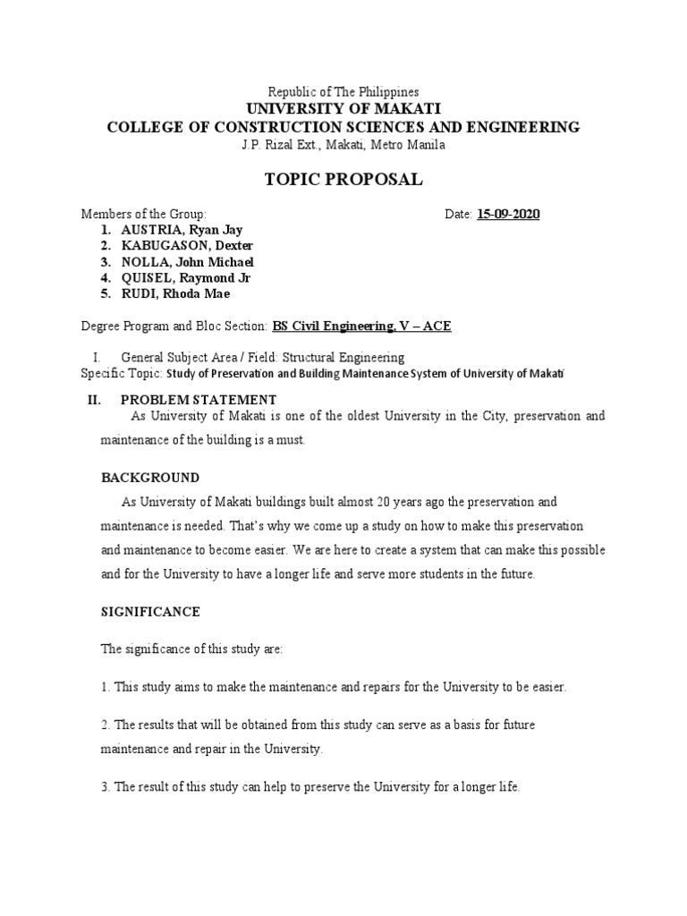 TOPIC-PROPOSAL Preservation and Maintenance | PDF