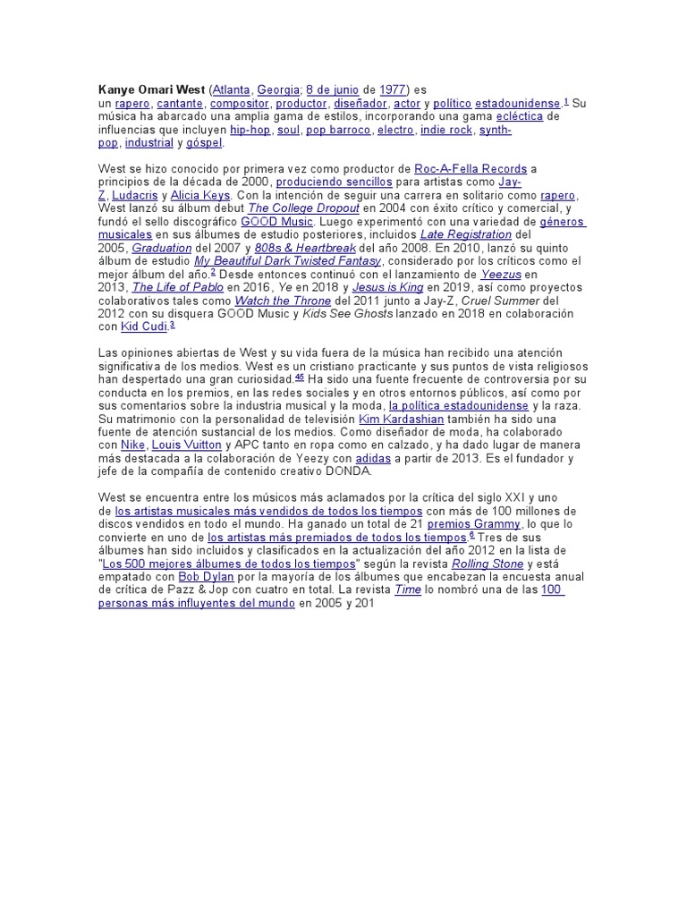 Kanye West Biography | PDF | Kanye West | Industria de la música