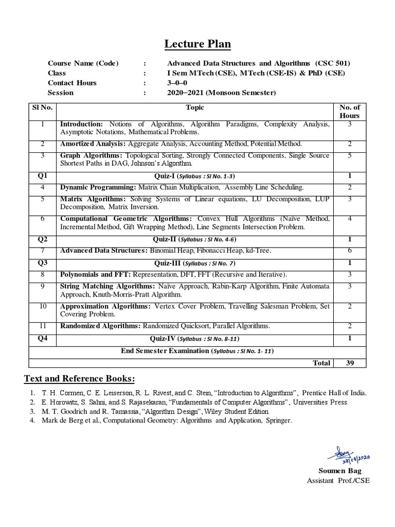 Lecture Plan: Text and Reference Books | PDF | Fast Fourier Transform | Algorithms