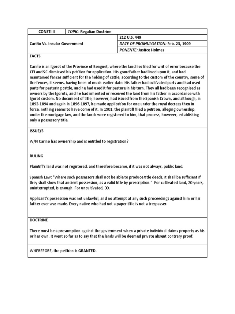 Carino vs. Insular Government | PDF