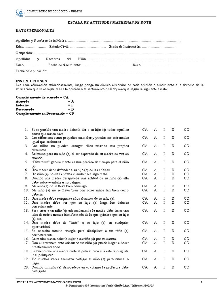 Escala de Actitudes Maternas de Roth | PDF | Salud y bienestar