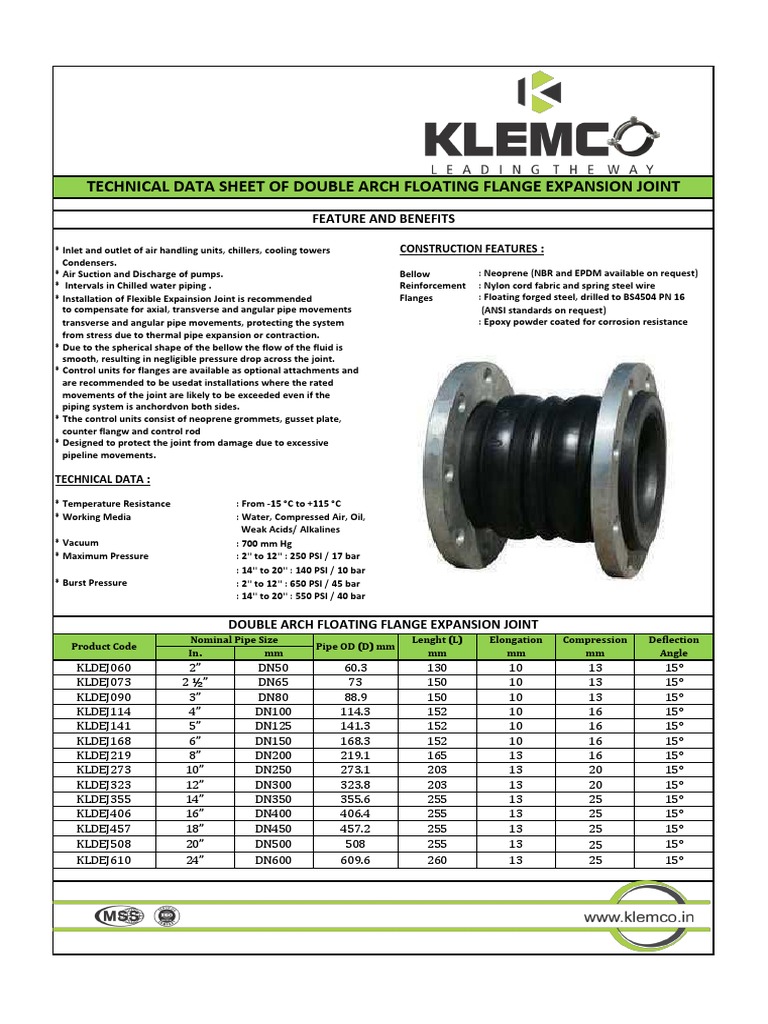 Technical Data Sheet of Double Arch Floating Flange Expansion Joint ...
