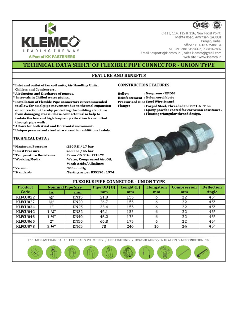Union Type Flexible Pipe Connectors | PDF | Pipe (Fluid Conveyance ...