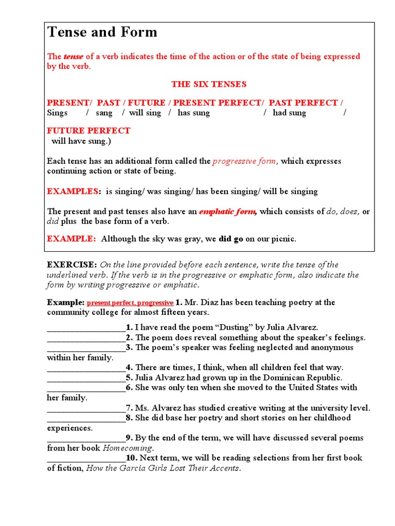Analysis of Verb Tenses and Forms in Poetry | PDF | Grammatical Tense ...
