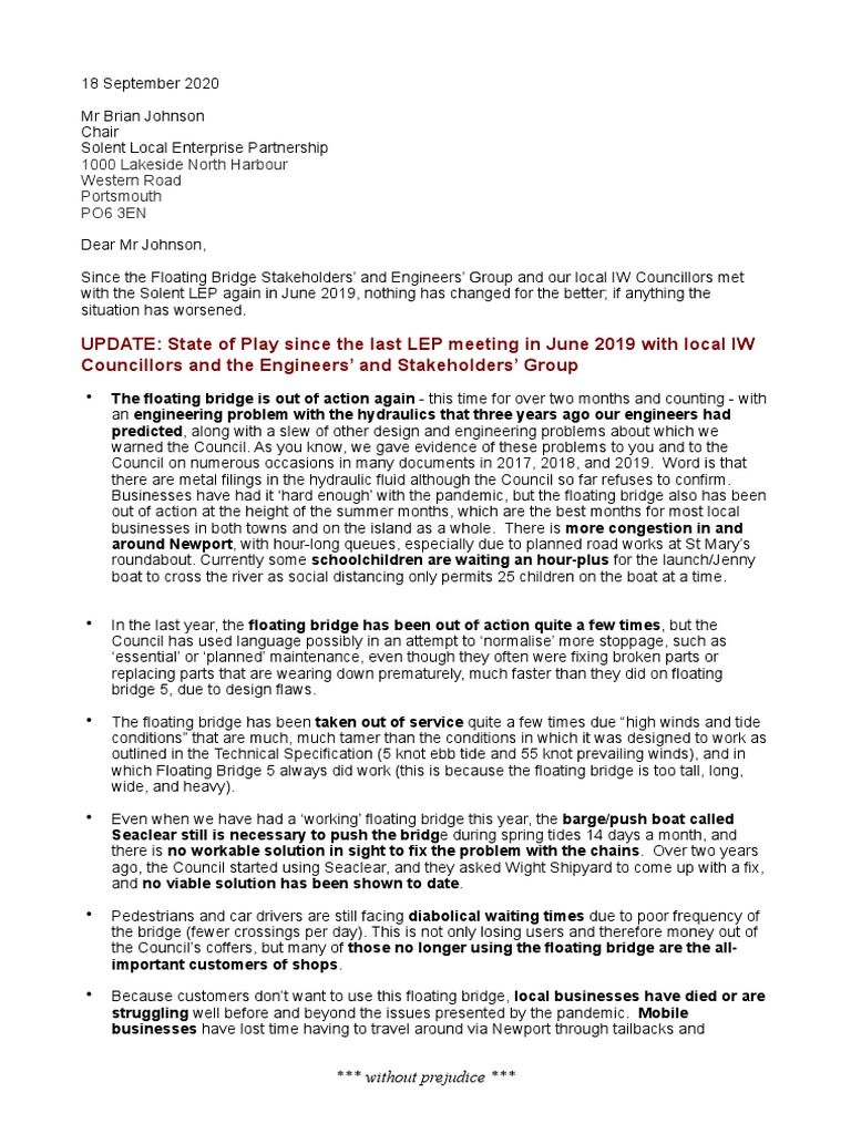 Floating Bridge Letter To Slep From Stakeholders | PDF | Bridge | Transport