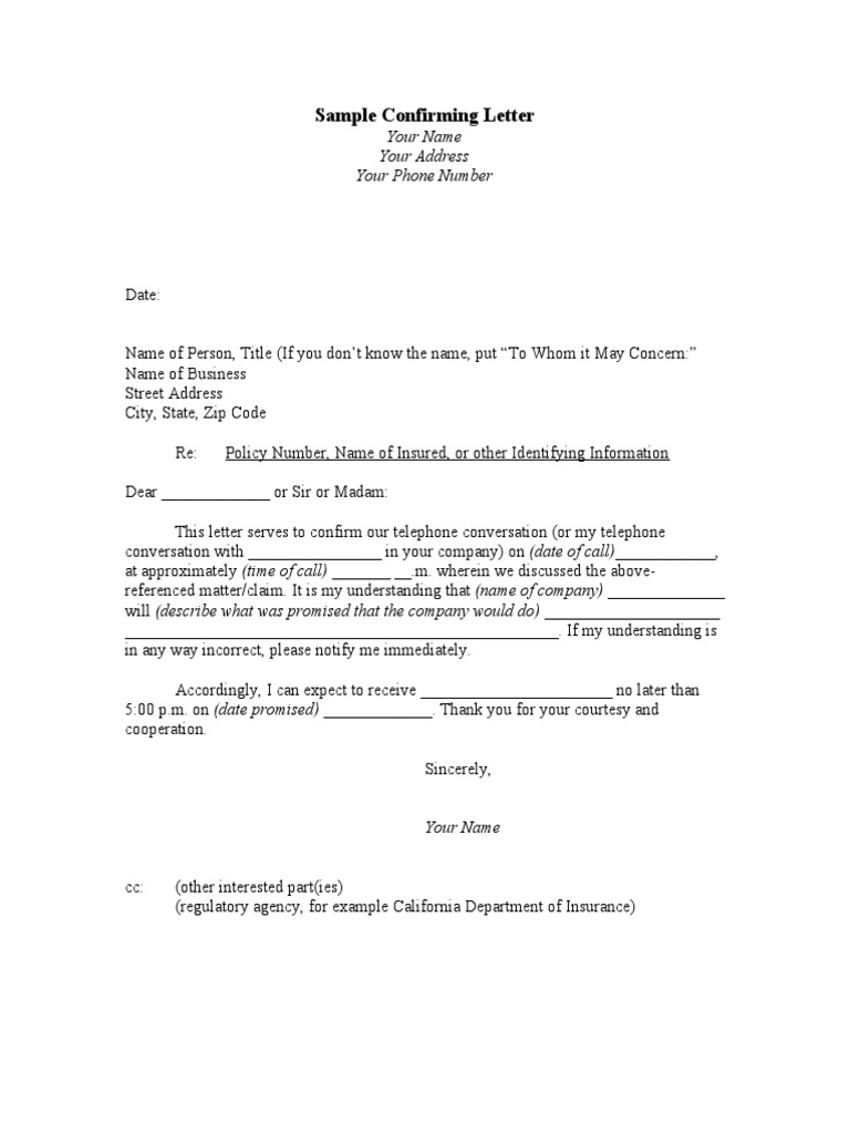 Sample Confirming Letter After Agreement | PDF | Politics | Law