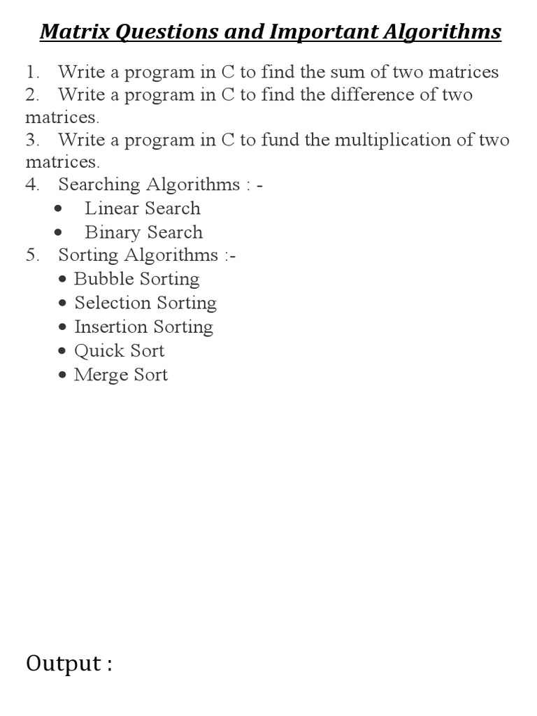 Matrix Questions and Important Algorithms | Download Free PDF | Matrix ...