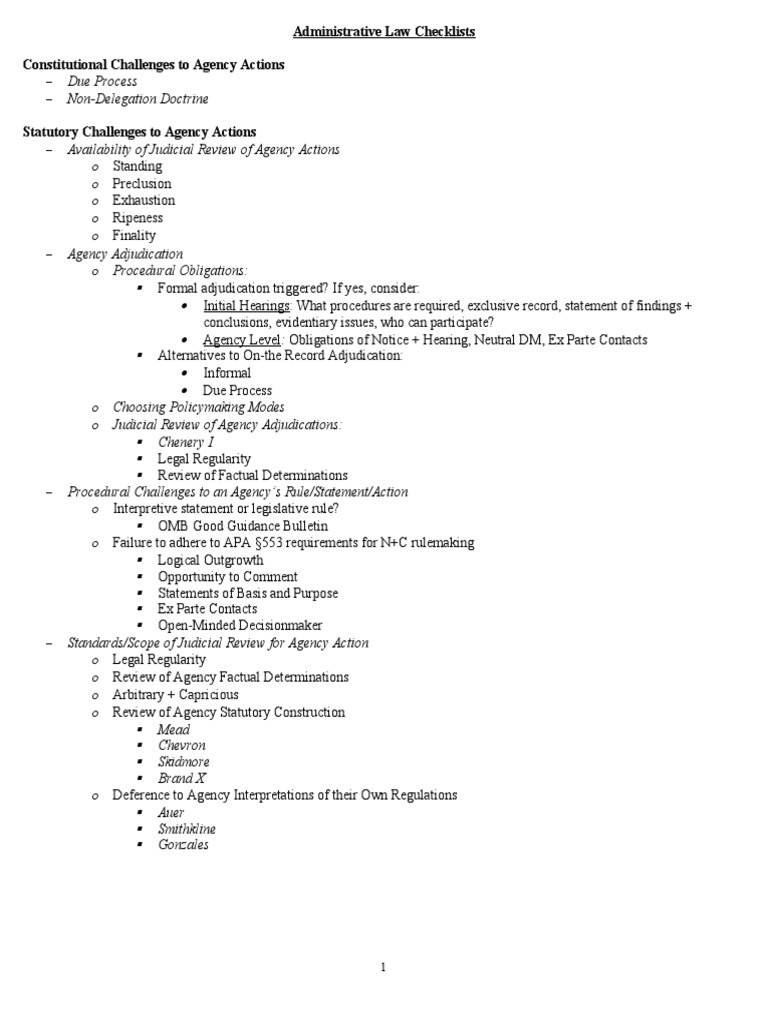 Administrative Law Agency Action Checklists | PDF | Chevron U.S.A ...
