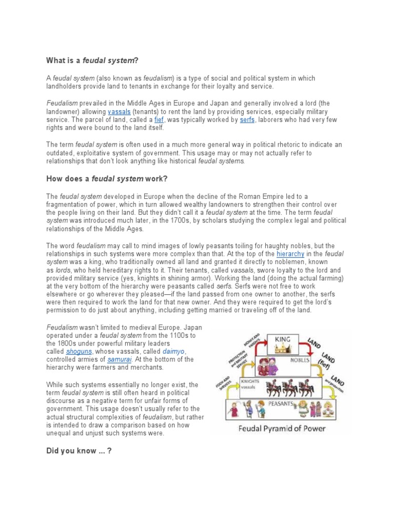 What Is A Feudal System | PDF | Serfdom | Feudalism