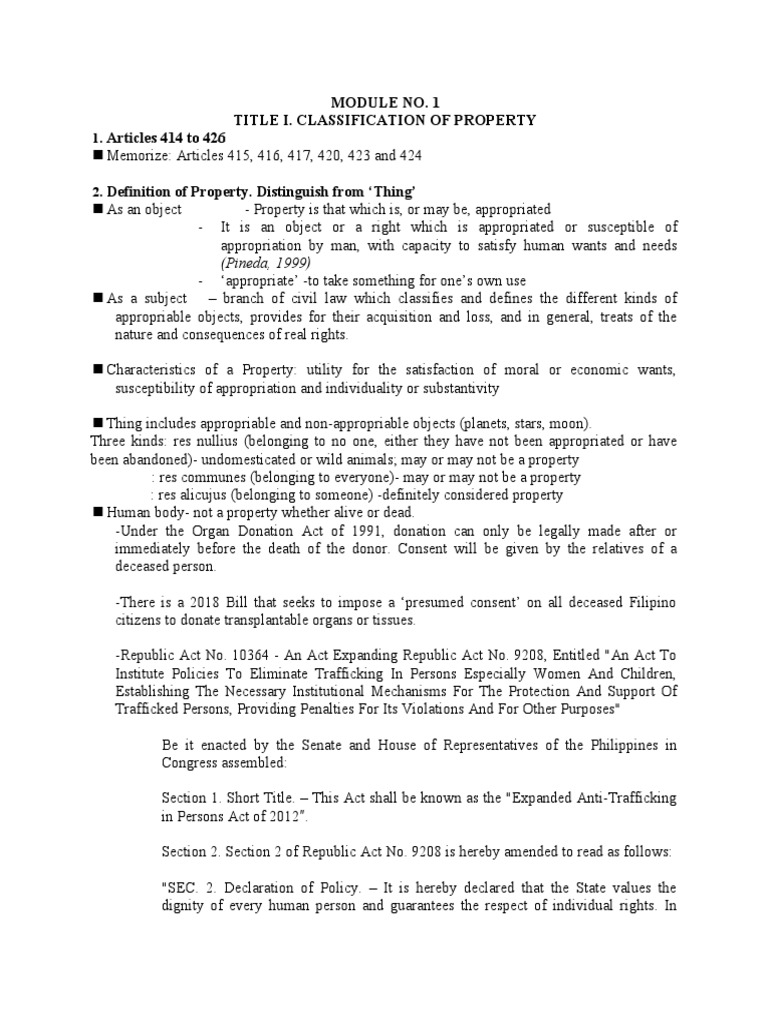 Classification of Property in Civil Law | PDF | Organ Donation | Property