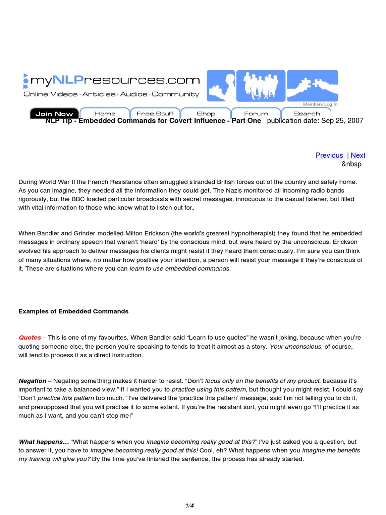 Embedded Commands For Covert Influence - Part One | PDF | Neuro Linguistic Programming ...