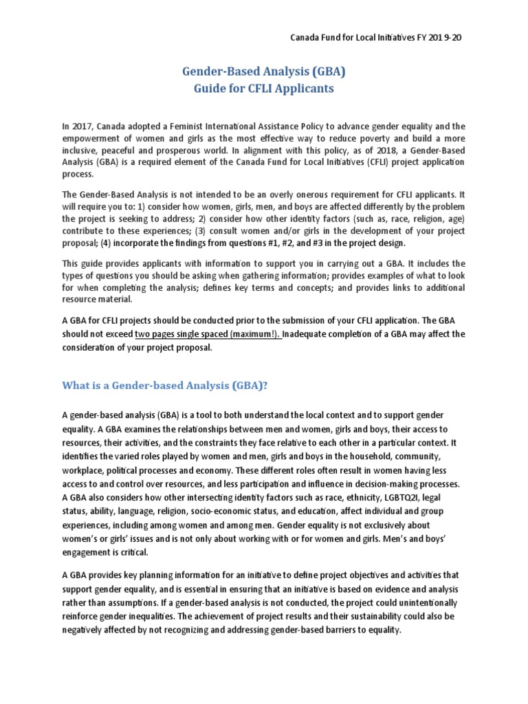 Gender-Based Analysis (GBA) Guide For CFLI Applicants | PDF | Gender ...