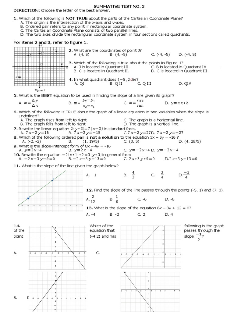 Summative Test 3 | PDF | Cartesian Coordinate System | Analytic Geometry