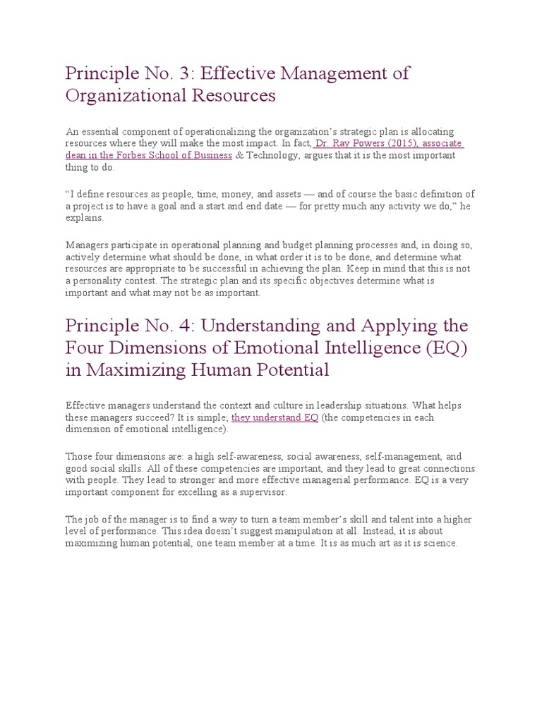Principle No. 3: Effective Management of Organizational Resources | PDF