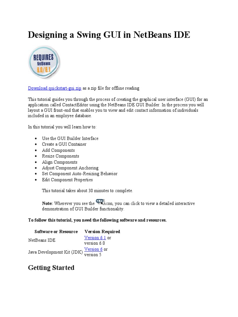 Designing A Swing GUI in NetBeans IDE | PDF | Graphical User Interfaces | Integrated Development ...