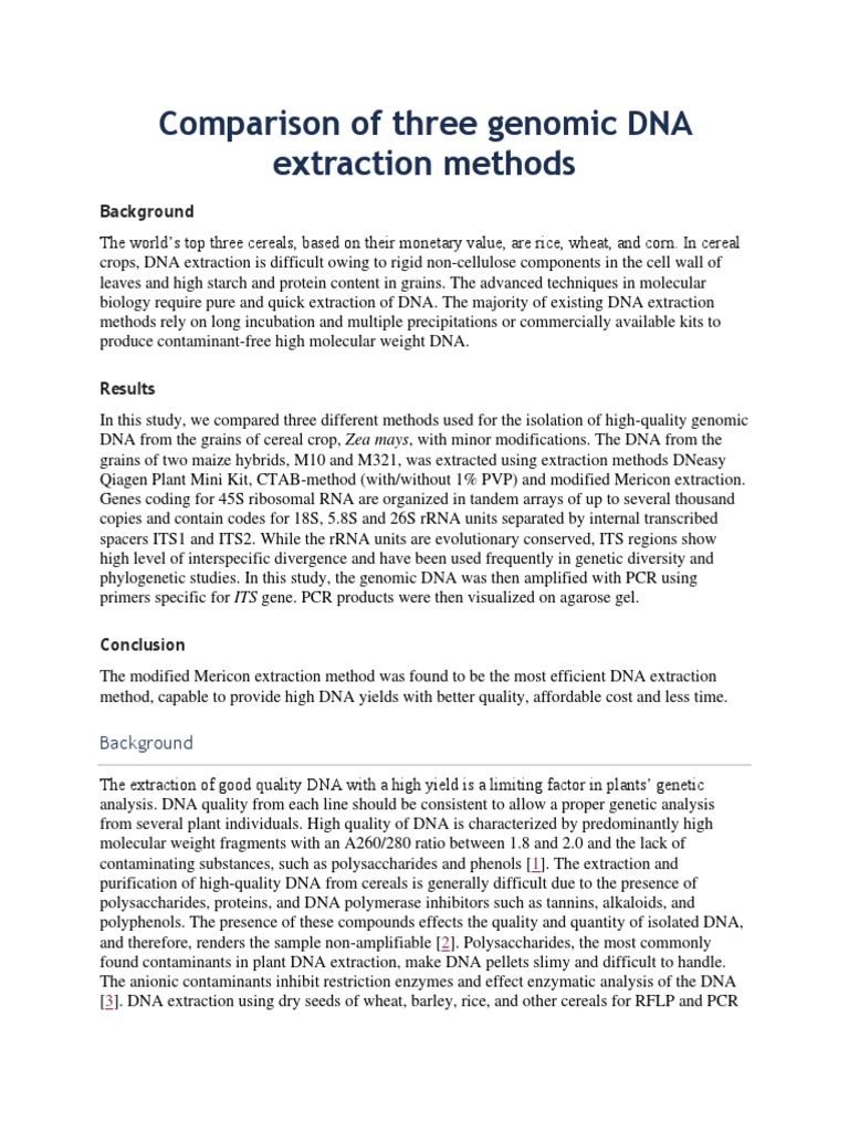 Comparison of Three Genomic DNA Extraction Methods | PDF | Gel Electrophoresis | Agarose Gel ...