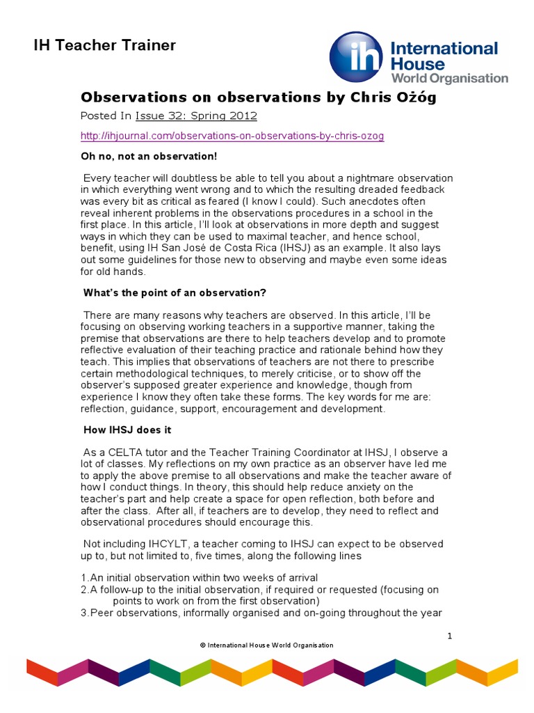IH Teacher Trainer: Observations On Observations by Chris Ożóg | PDF ...