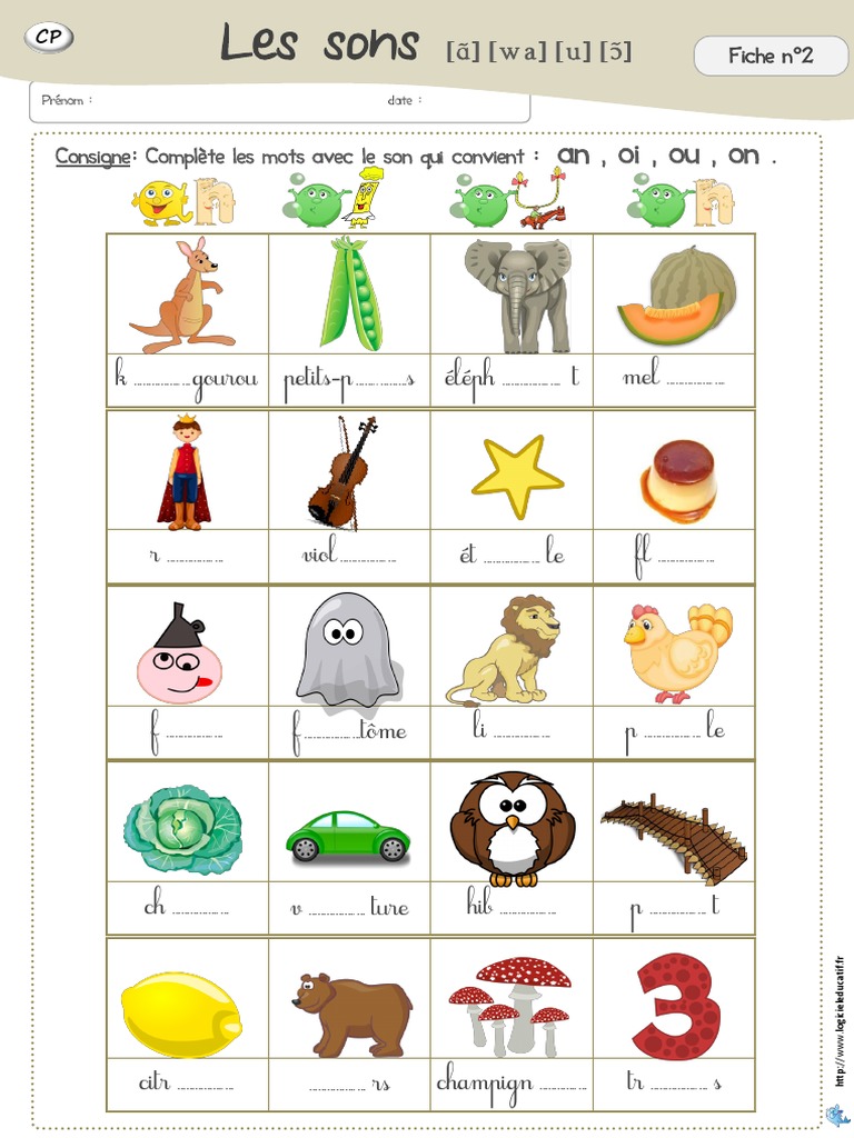 Les Sons An Oi Ou On CP Fiche 02 PDF | PDF | Jeux et activités