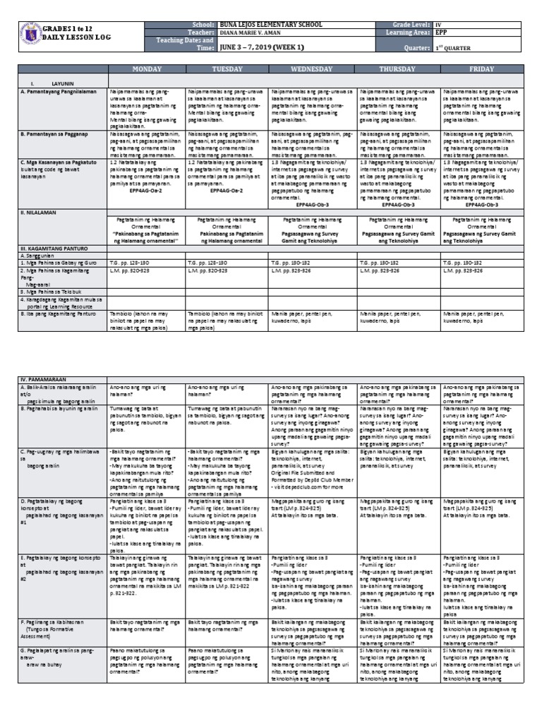 DLL - Epp 4 - Q1 - W1 | PDF