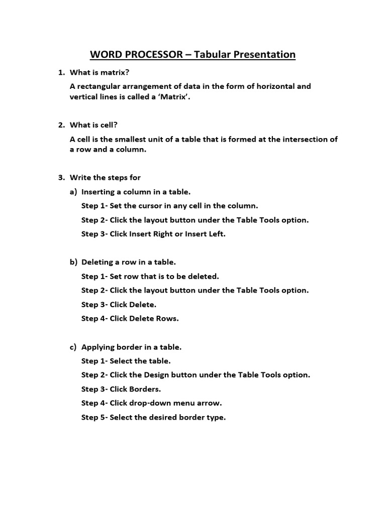 Word Processor Tabular Presentation PDF | PDF