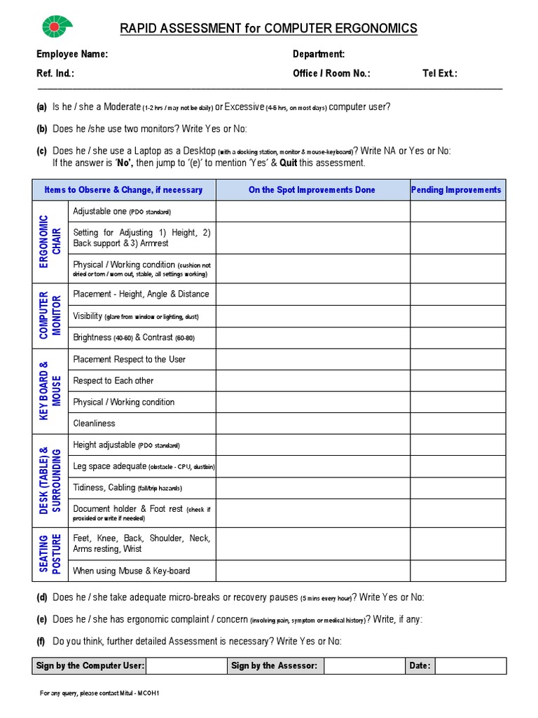 Computer Ergonomics - Rapid Assessment | PDF