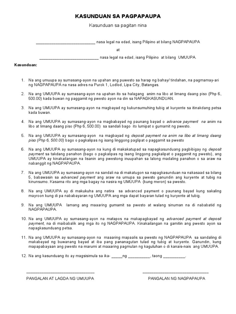 Kasunduan Sa Pagpapaupa | PDF