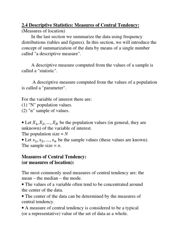 2.4 Descriptive Statistics: Measures of Central Tendency | PDF | Mean ...