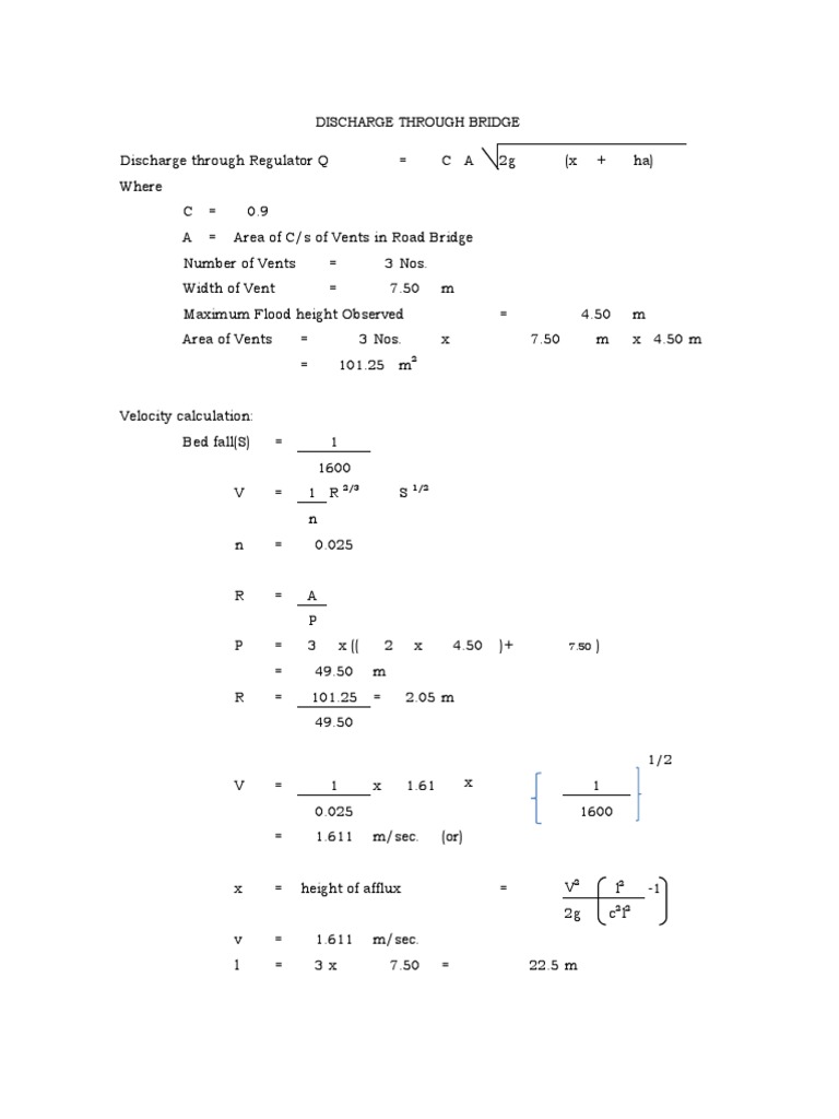 Discharge Through Bridge | PDF | Fluid Mechanics | Dynamics (Mechanics)