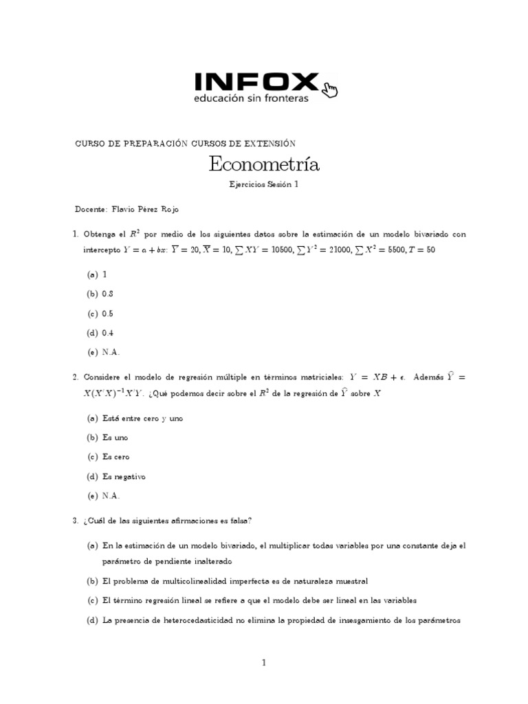 Ejercicios de Econometria | PDF | Mínimos cuadrados ordinarios | Media