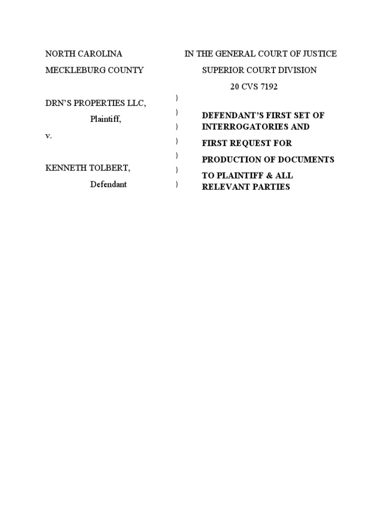 Defendant's Interrogatories to Plaintiff | PDF | Interrogatories | Renting