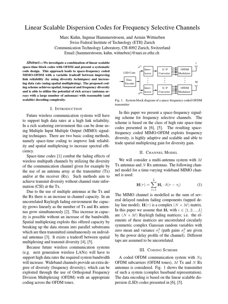 Linear Scalable Dispersion Codes For Frequency Selective Channels | PDF | Orthogonal Frequency ...