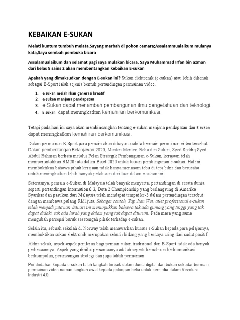 Kebaikan E Sukan Pdf