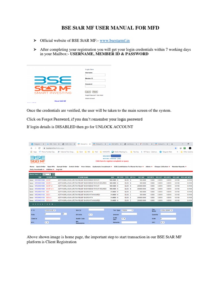 BSE StAR MF USER MANUAL FOR MFD PDF | PDF | Cheque | Payments