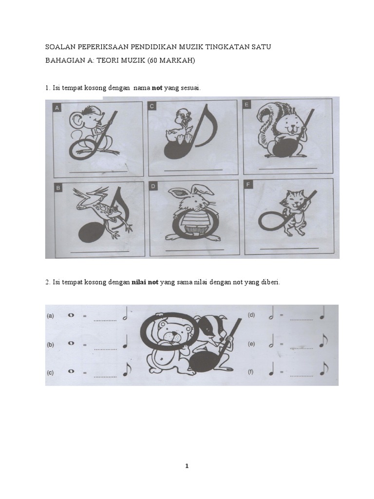 SOALAN PEPERIKSAAN PENDIDIKAN MUZIK TINGKATAN SATU.2018docx | PDF