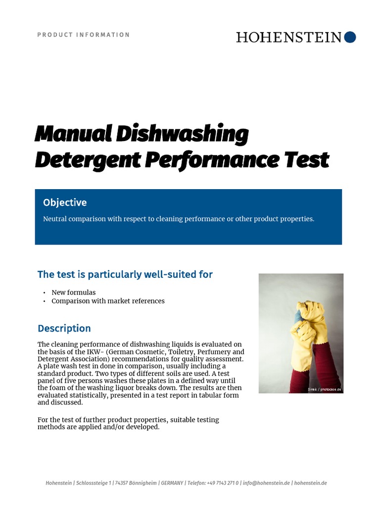 Manual Dishwashing Detergent Performance Test: Objective | PDF