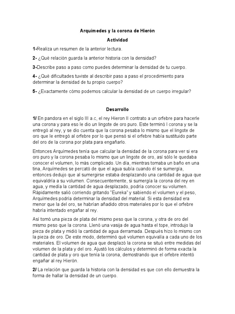 Arquímedes y La Corona de Hieron | PDF | Densidad | Naturaleza