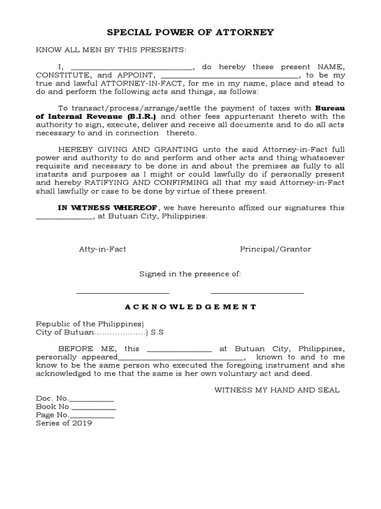 Power Of Attorney Template Philippines
