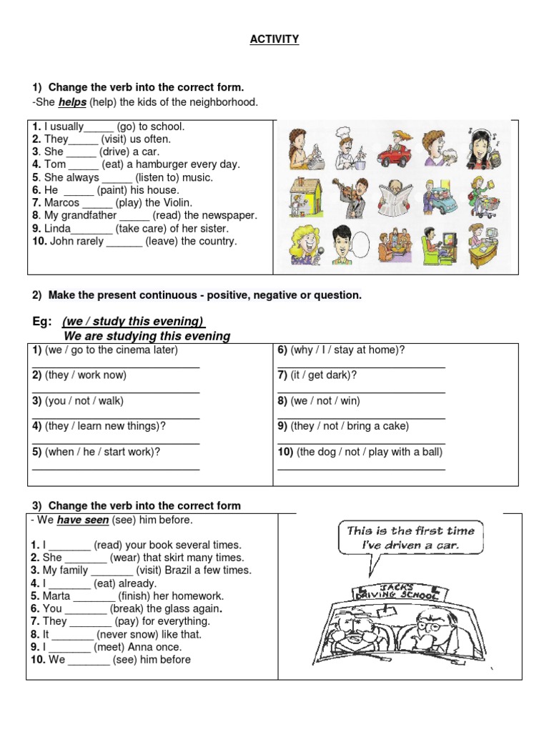 Present Tense Verb Practice Worksheet | PDF