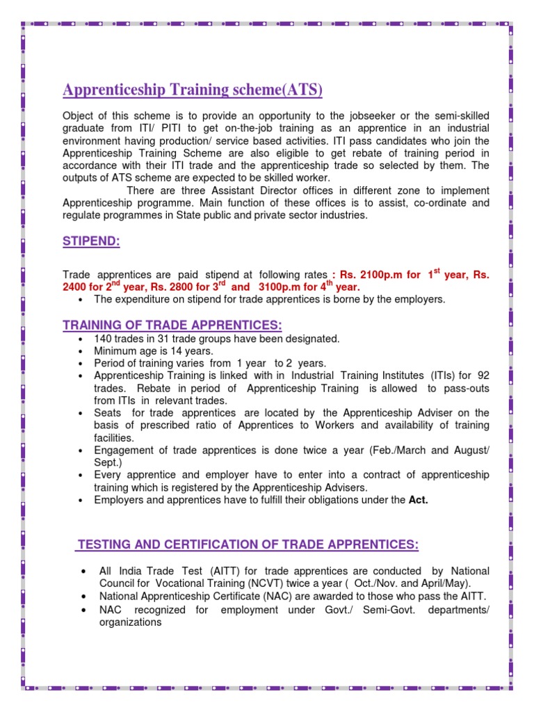 Apprenticeship Training Scheme (ATS) : Stipend | PDF