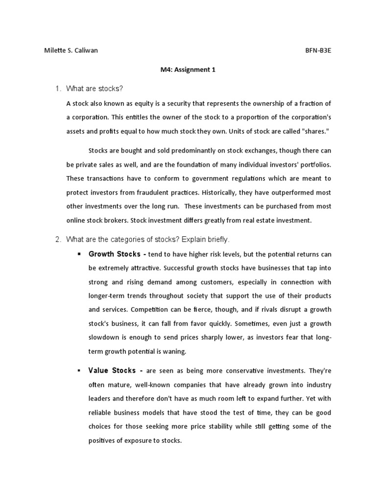 M4 Assignment 1 Pdf Stocks Market Capitalization 