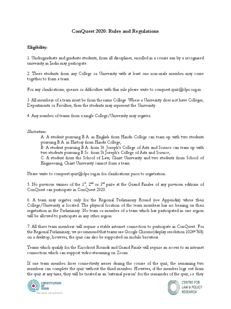 Rules - ConQuest 2020 PDF | PDF | Bachelor Of Arts | University