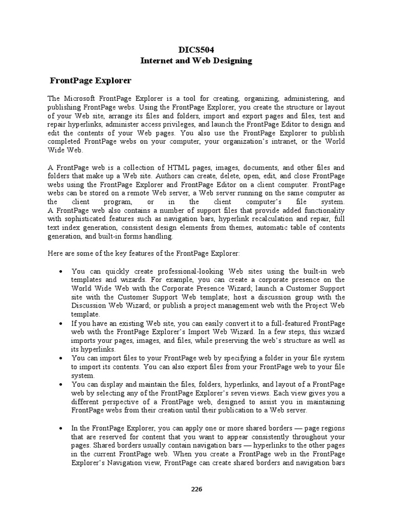 FrontPage Explorer and Editor | PDF | World Wide Web | Internet & Web