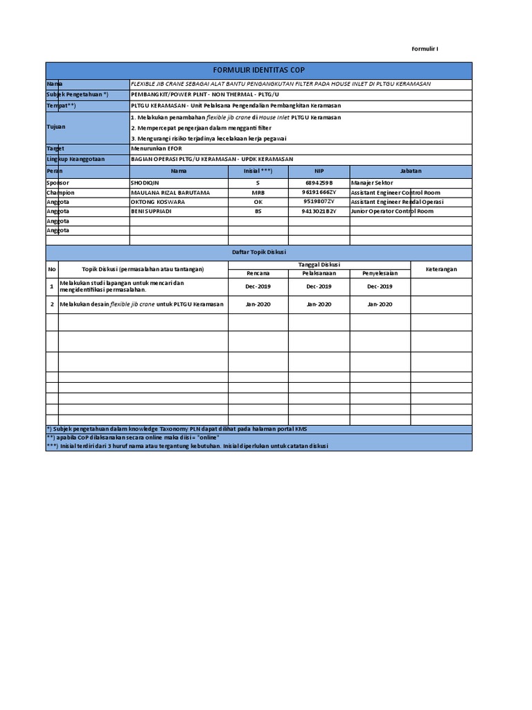 Formulir COP | PDF