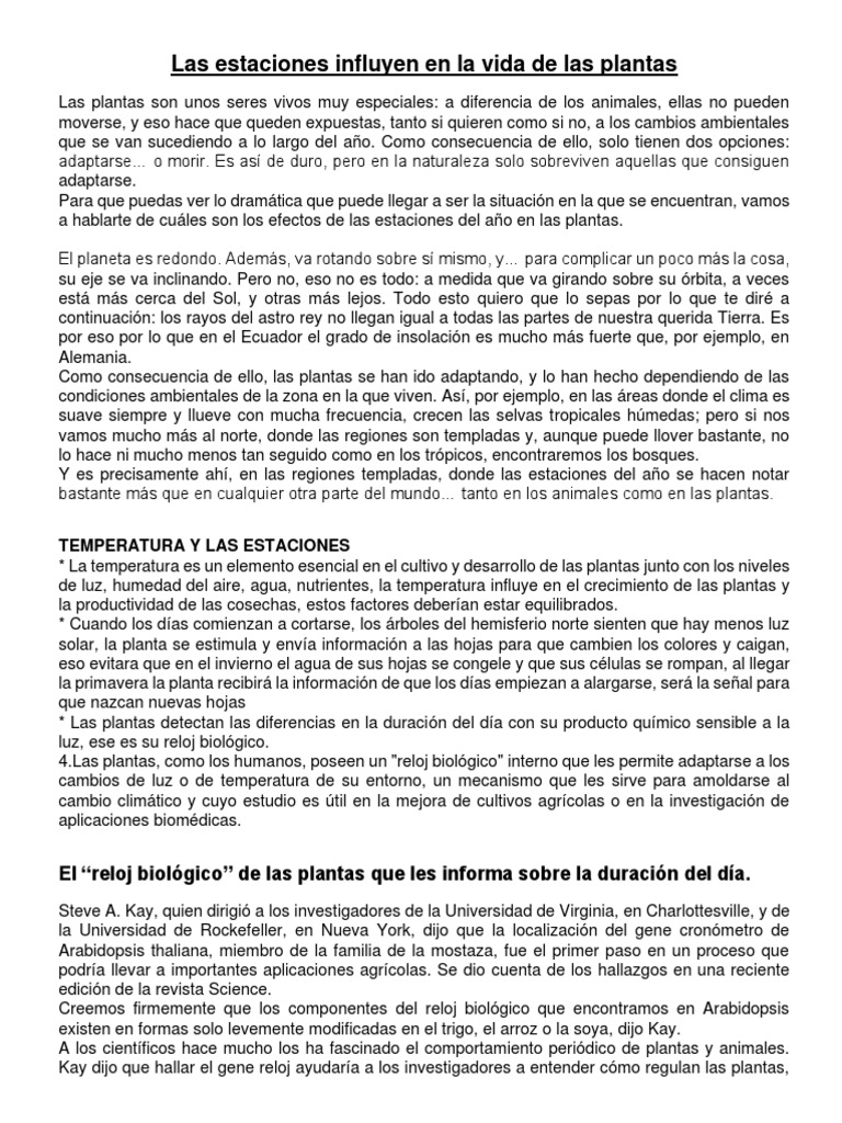 Impacto de las estaciones en las plantas | PDF | Plantas | Zona tropical