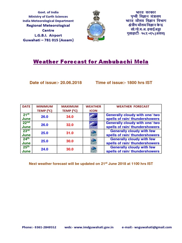 Weather Forecast For Ambubachi Mela: Regional Meteorological Centre L.G ...