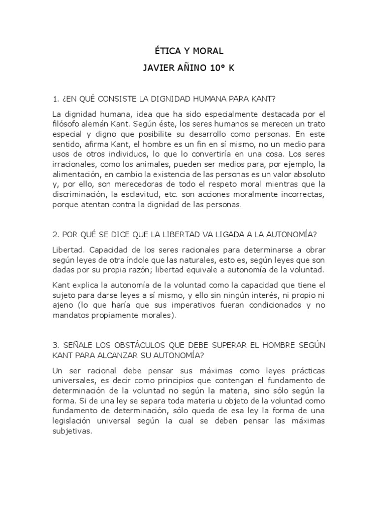 Autonomia y Libertad Taller de Etica y Moral | PDF | Immanuel Kant ...