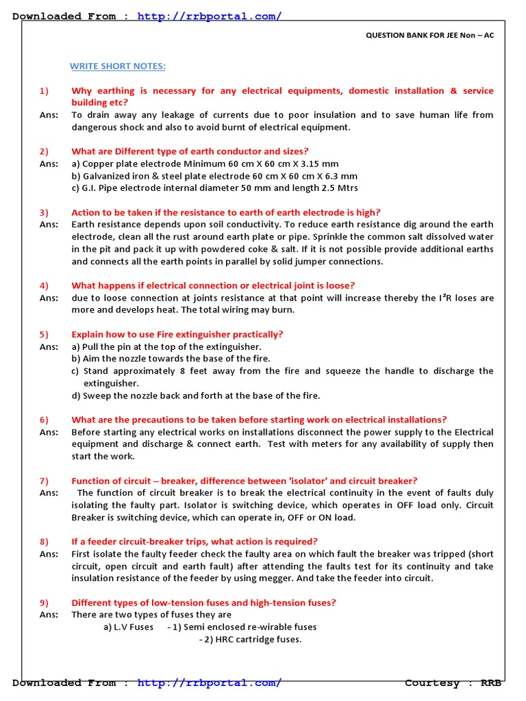 RRB Jobs Question Bank Junior Engineer Non Ac Write Short Notes | PDF