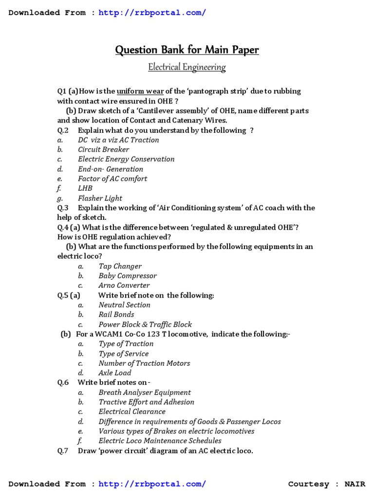 Nair Question Bank Participants of Grade A Foundation Course Electrical ...